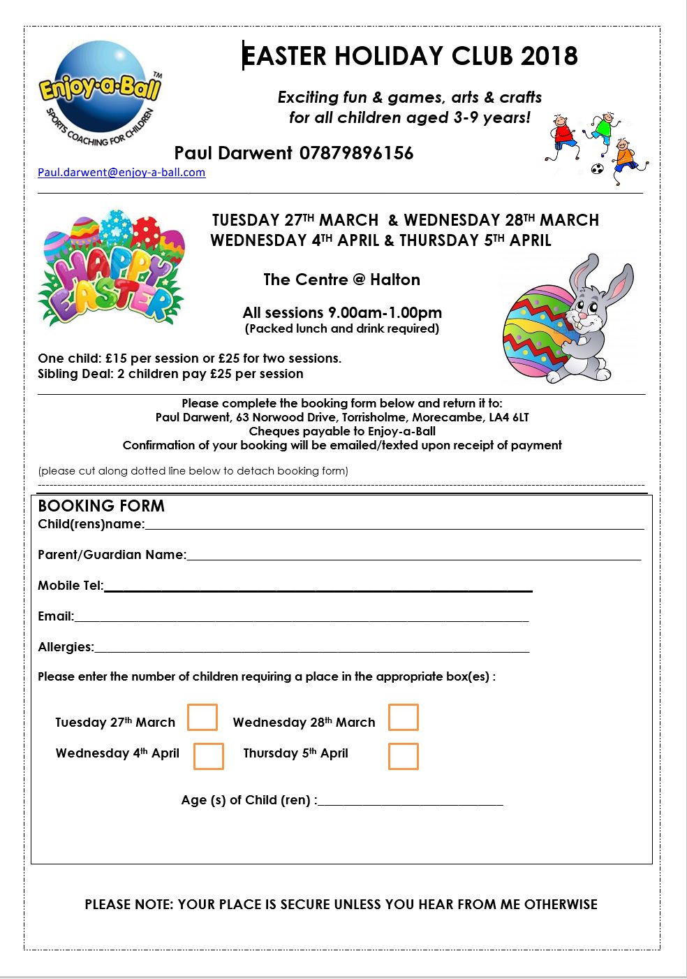 Enjoy A Ball Easter booking form - The Centre @ Halton